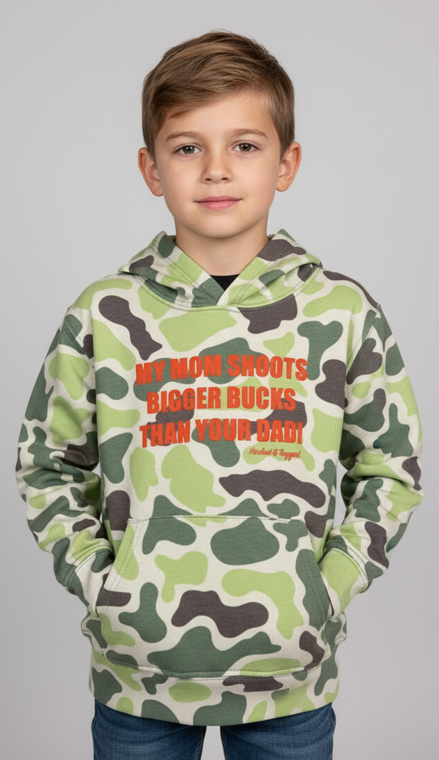 Sale Youth My Mom Shoots Bigger Bucks Than Your Dad Hoodie Hooked 1195